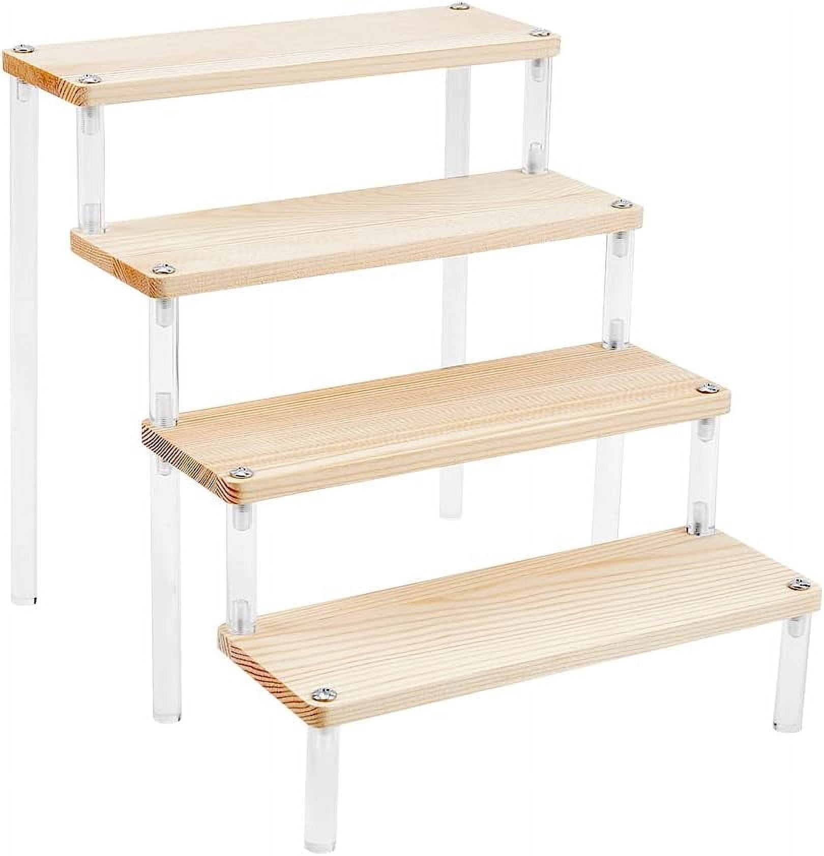 4-Tier Wood Acrylic Display Risers Wooden Showing Stand Clear Display ...