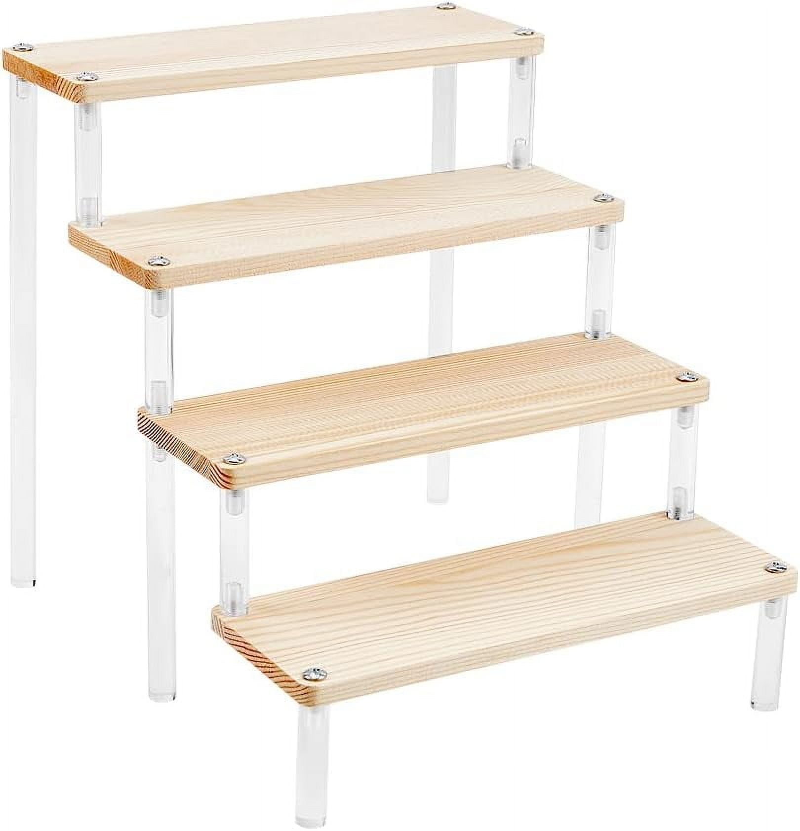 4-Tier Wood Acrylic Display Risers Wooden Showing Stand Clear Display Shelf Jewelry Displays ...