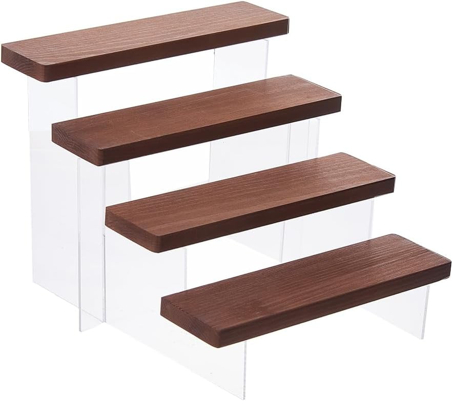 4 Tier Wood Acrylic Display Stand Riser Display Shelves Spice Rack ...