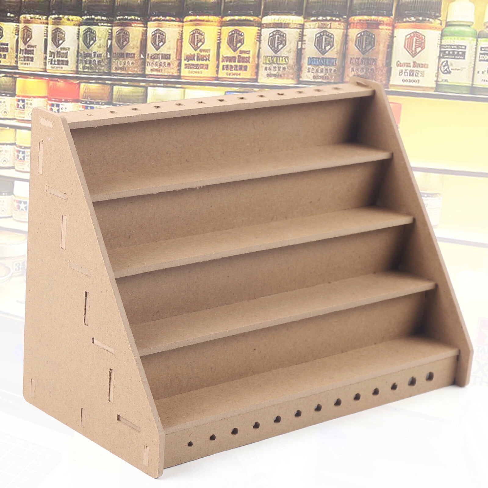 4-Tier Wood Color Storage Rack Stand MDF Paint Rack Bottle Ink Bottle ...