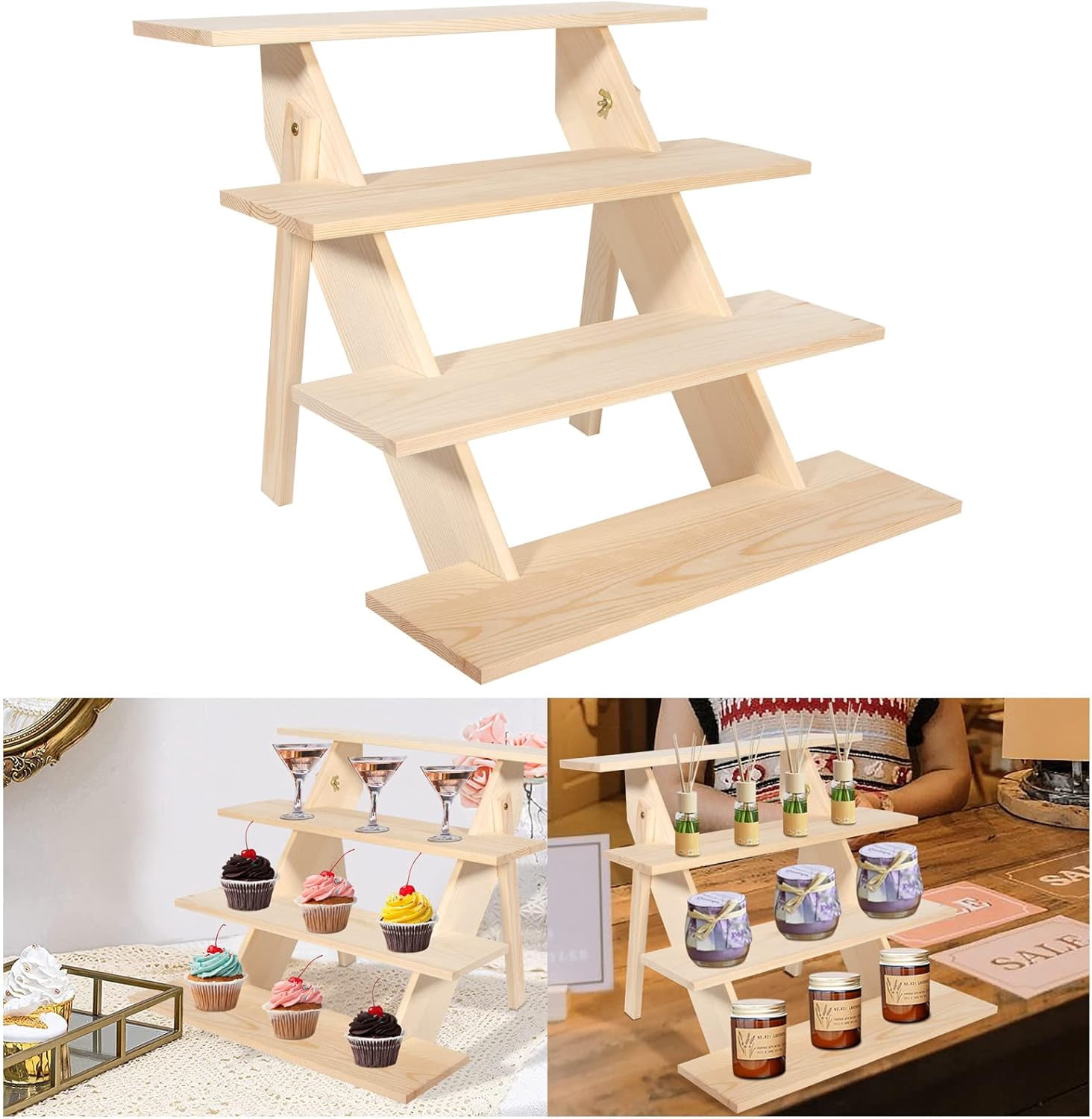 4 Tier Wood Cupcake Display Stand,Retail Cookie Display Riser,Rustic ...