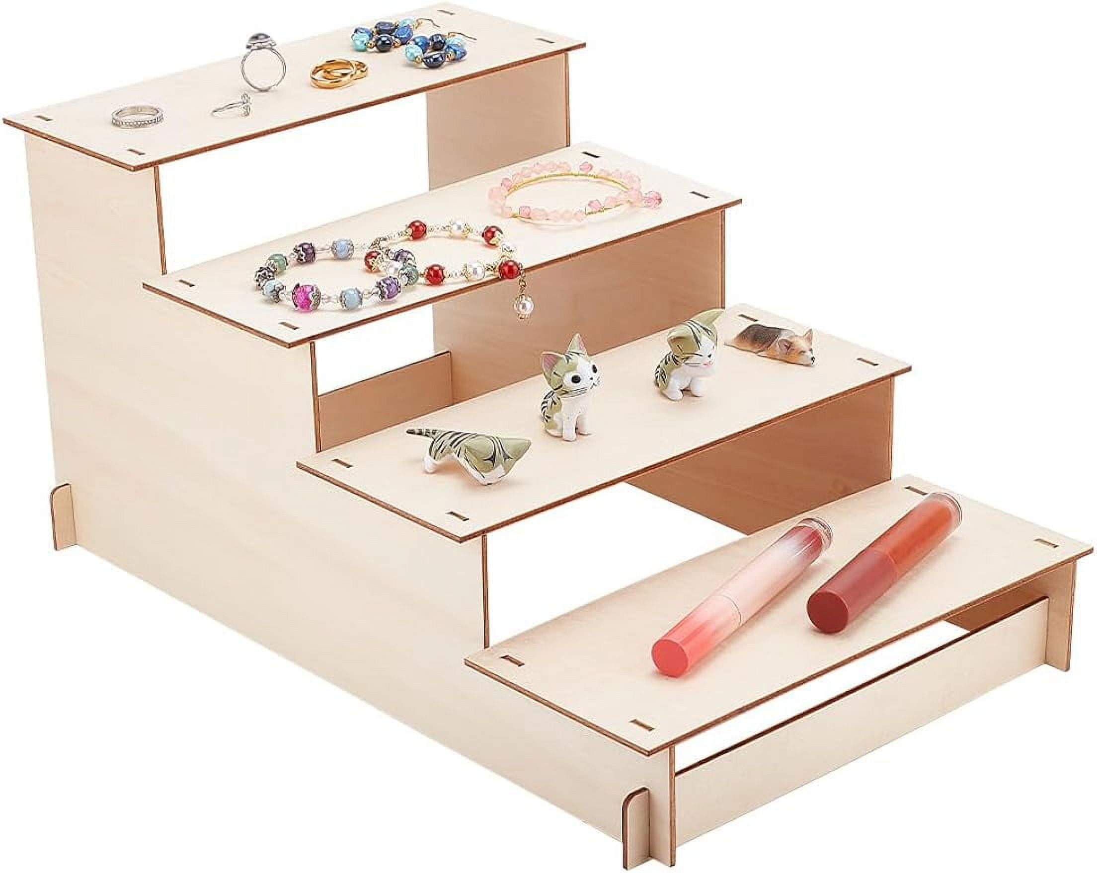 4 Tier Wood Display Riser Stands Wooden Shelf Display Shelves for ...