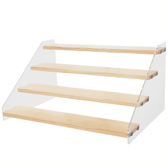 4-Tier Wood Display Riser, Wood& Acrylic Display Shelf, Riser Display ...