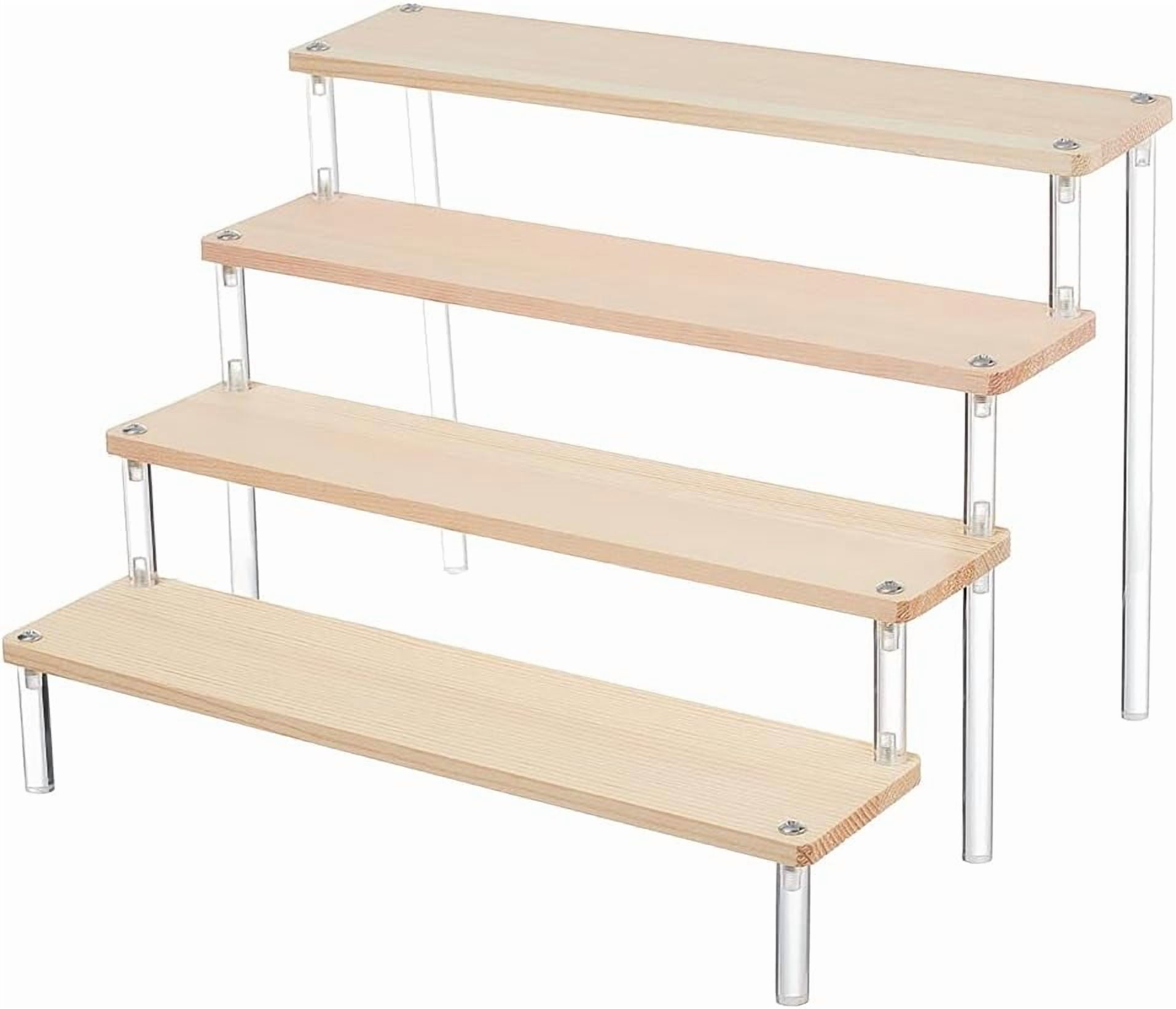 4-Tier Wood Figure Display Stand Acrylic Minifigures Display Risers ...