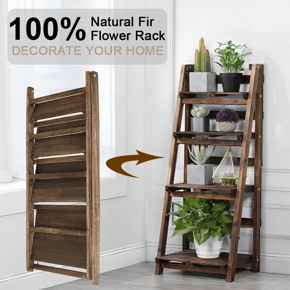 TETSELF 4 Tier Wood Flower Rack Plant Stand Wood Shelves Display Shelf ...