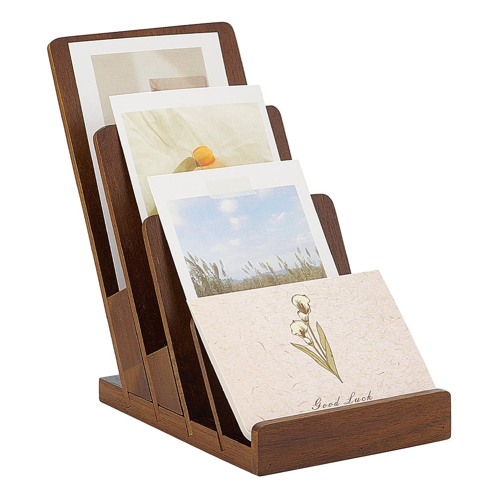 4-Tier Wood Postcard Organizer Riser Rack Jewelry Display Holder for ...