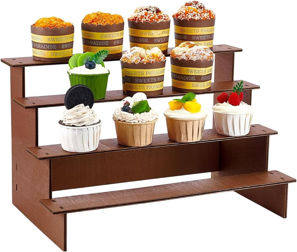 4-Tier Wood Semicircle Dessert Display Risers Mini Cupcake Organizer ...