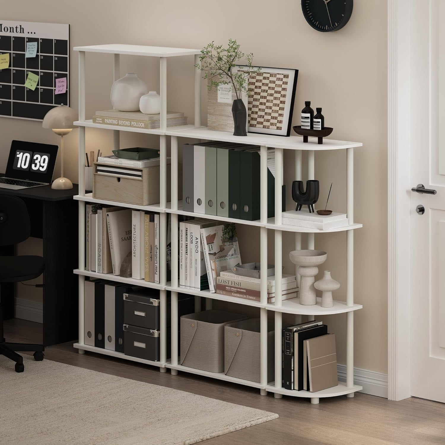 4-Tier Wood Shelf Display , White/White, Open Design for Storage ...