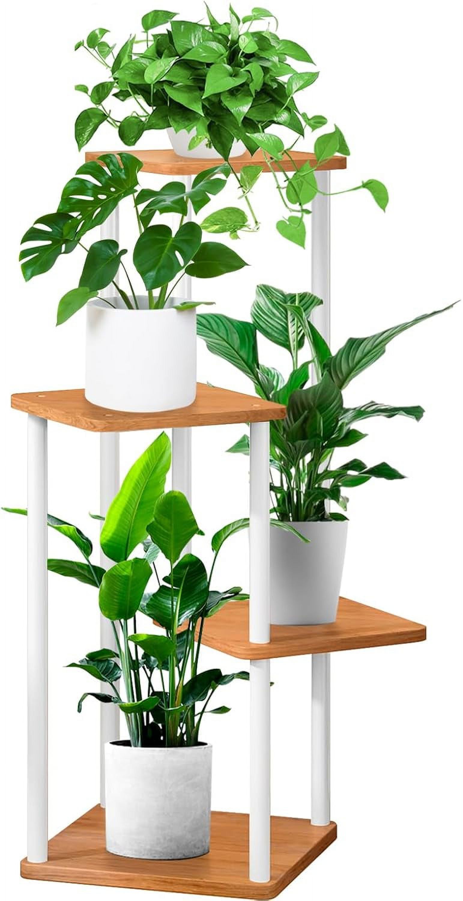 4 Tier Wood Tall Plant Stand Metal Rack Indoor, Multiple Flower Pot ...