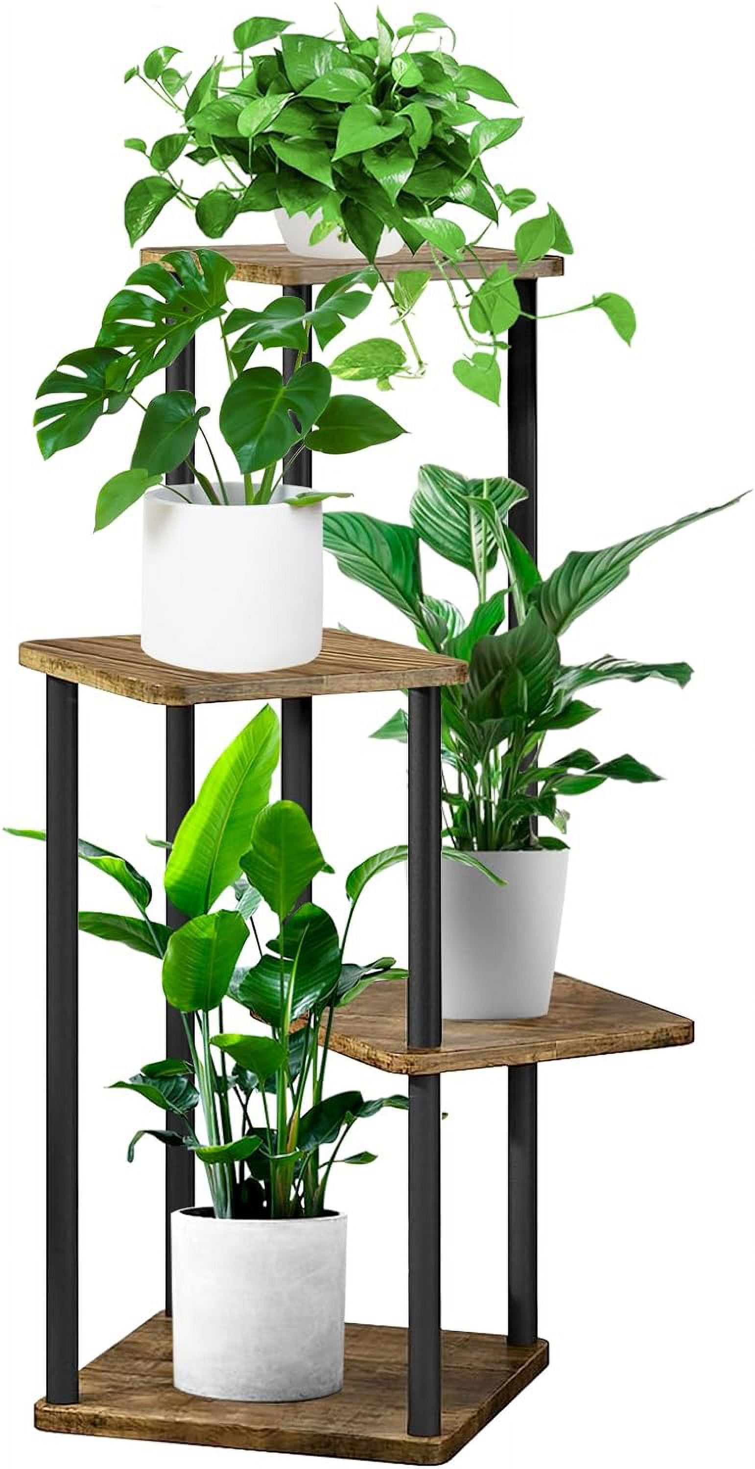 4 Tier Wood Tall Plant Stand Metal Rack Indoor, Multiple Flower Pot ...