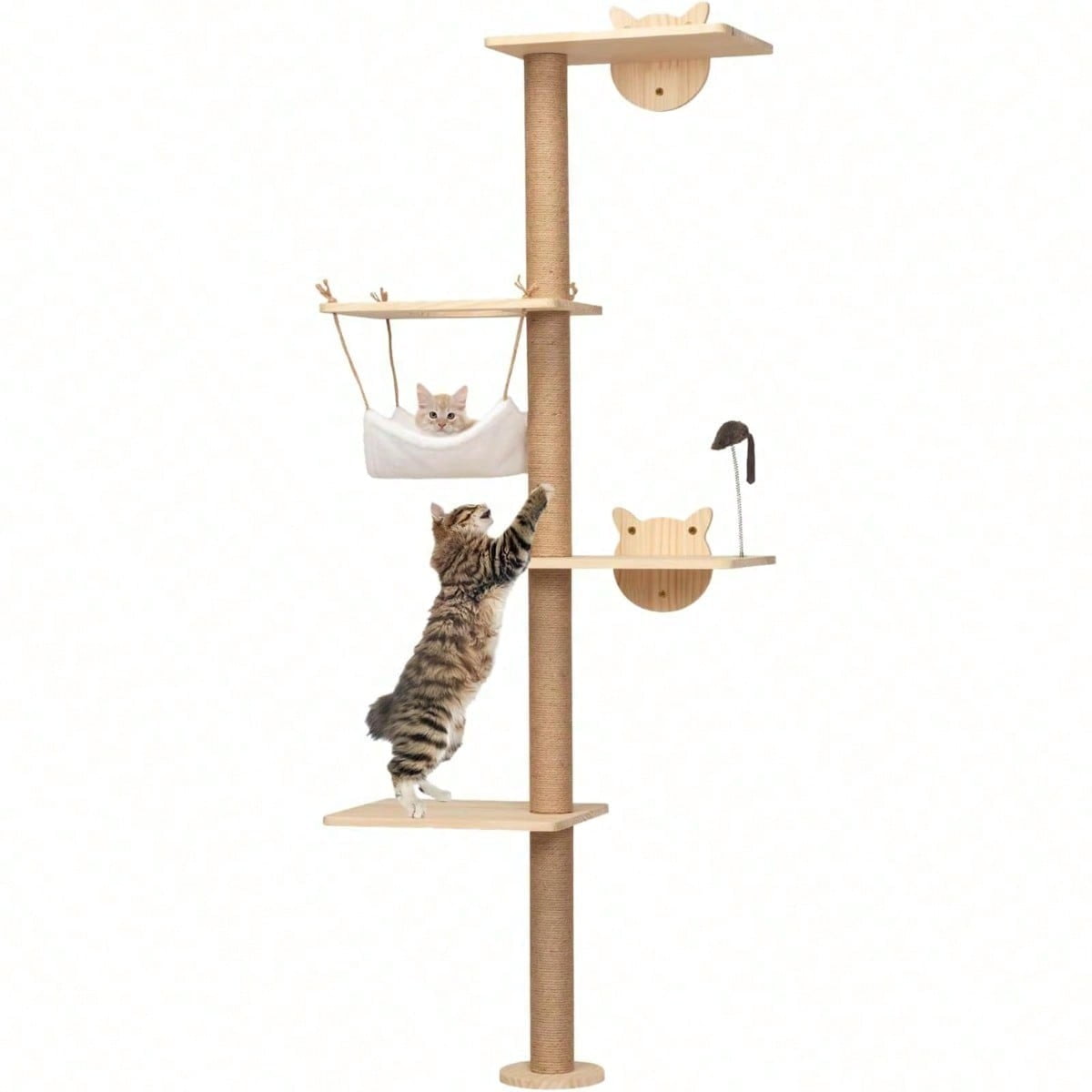 4 Tier Wood Wall Cat Tree Shelves with Hammock, Wall Mounted Cat ...