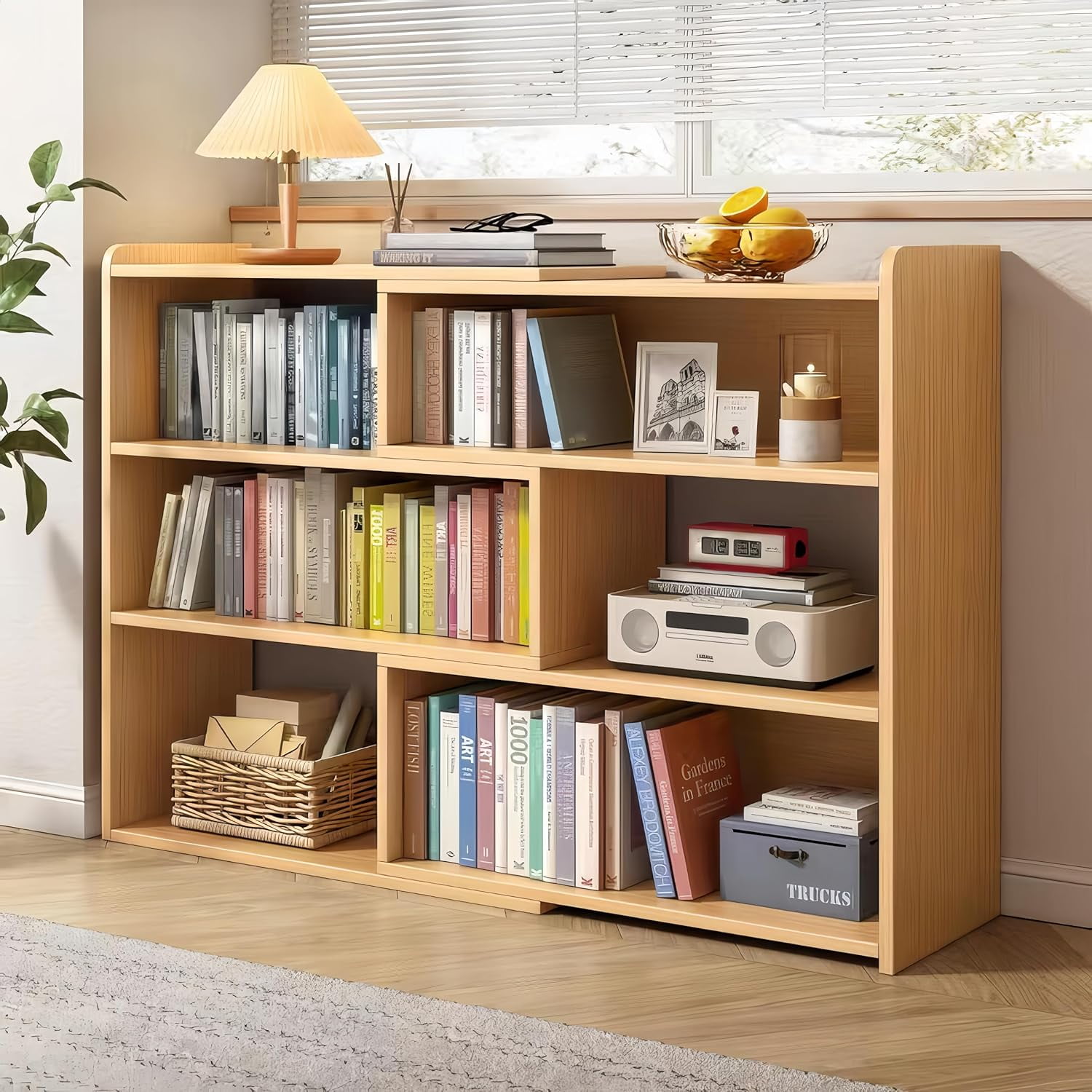 4-Tier Wooden Bookshelf, Expandable 25-47 inch Wide Bookcase, Modern ...