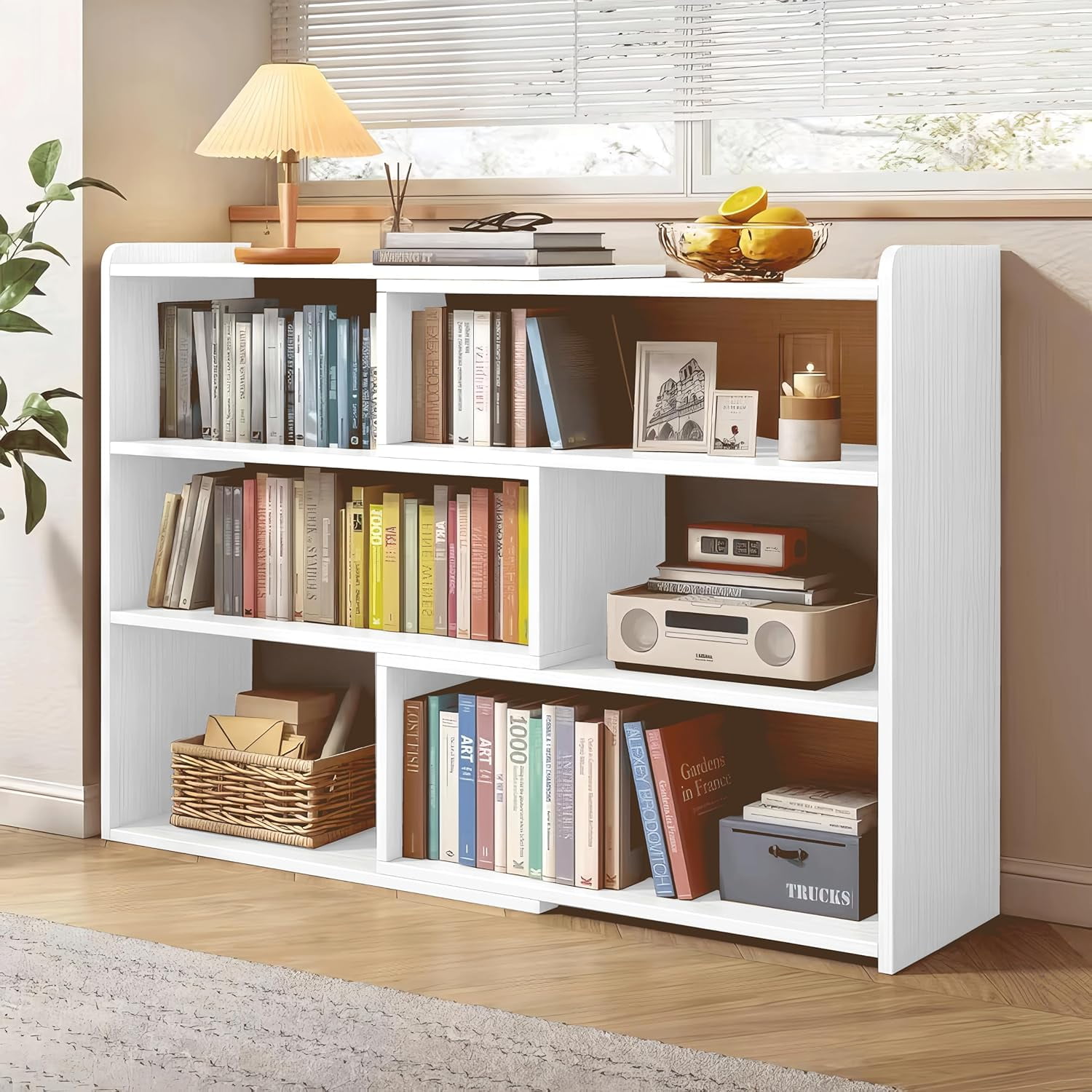 4-Tier Wooden Bookshelf, Expandable 25-47 inch Wide Bookcase, Modern ...