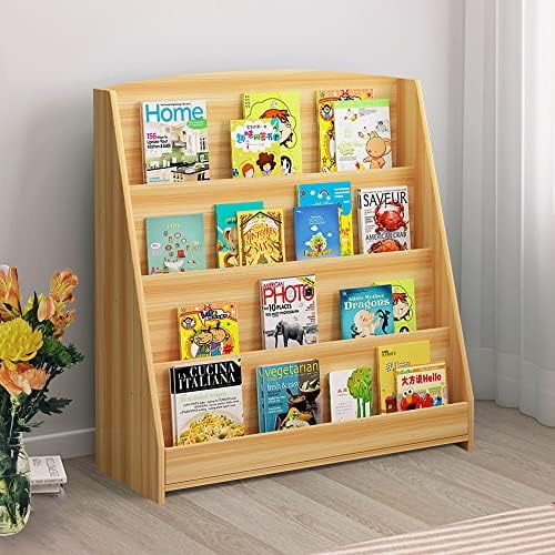 4 Tier Wooden Bookshelf Single Sided Book Shelf Encourage Reading Book ...