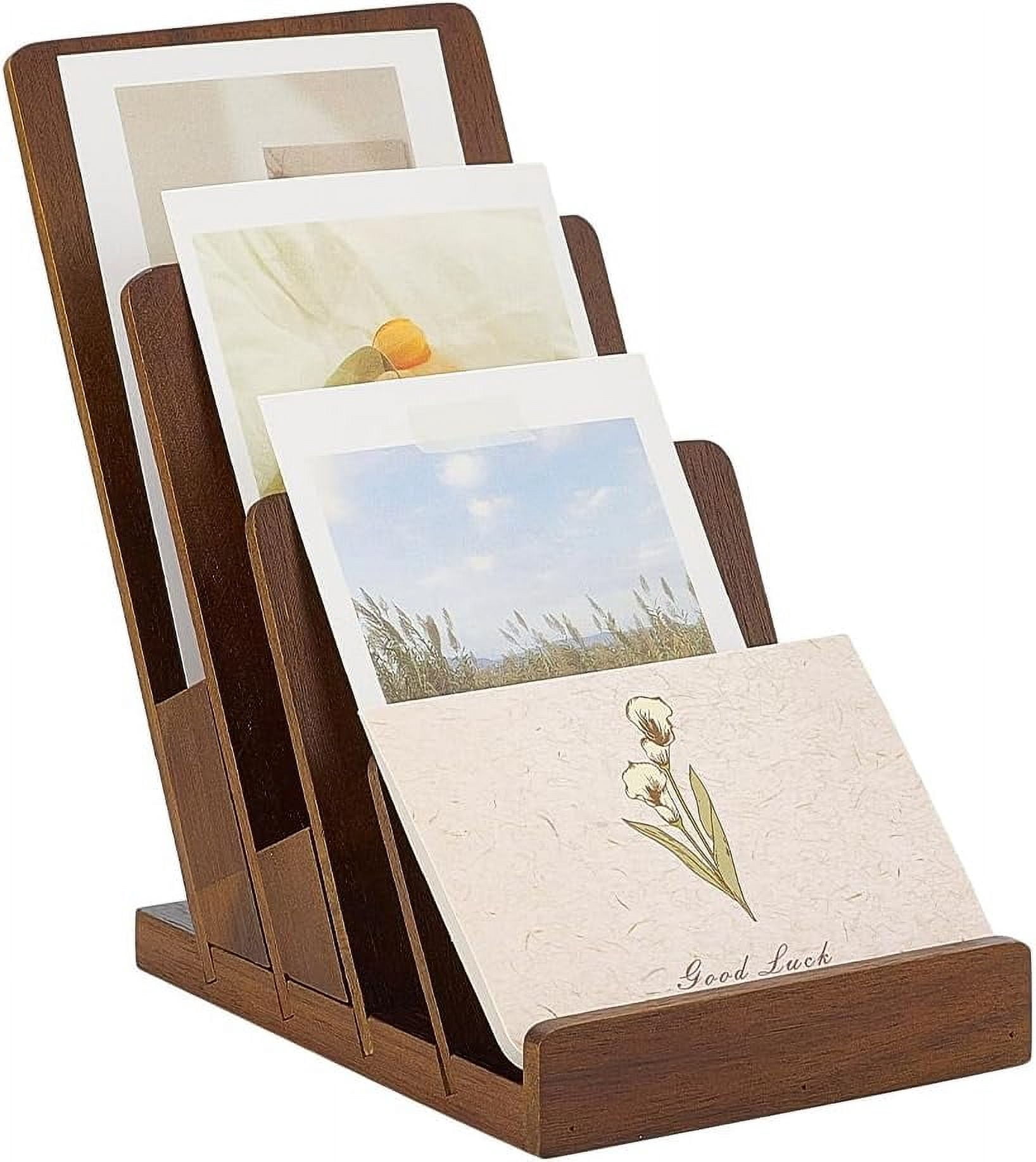 4-Tier Wooden Brochure Display Stand 6.6x4.5x7.7inches Coconut Brown ...