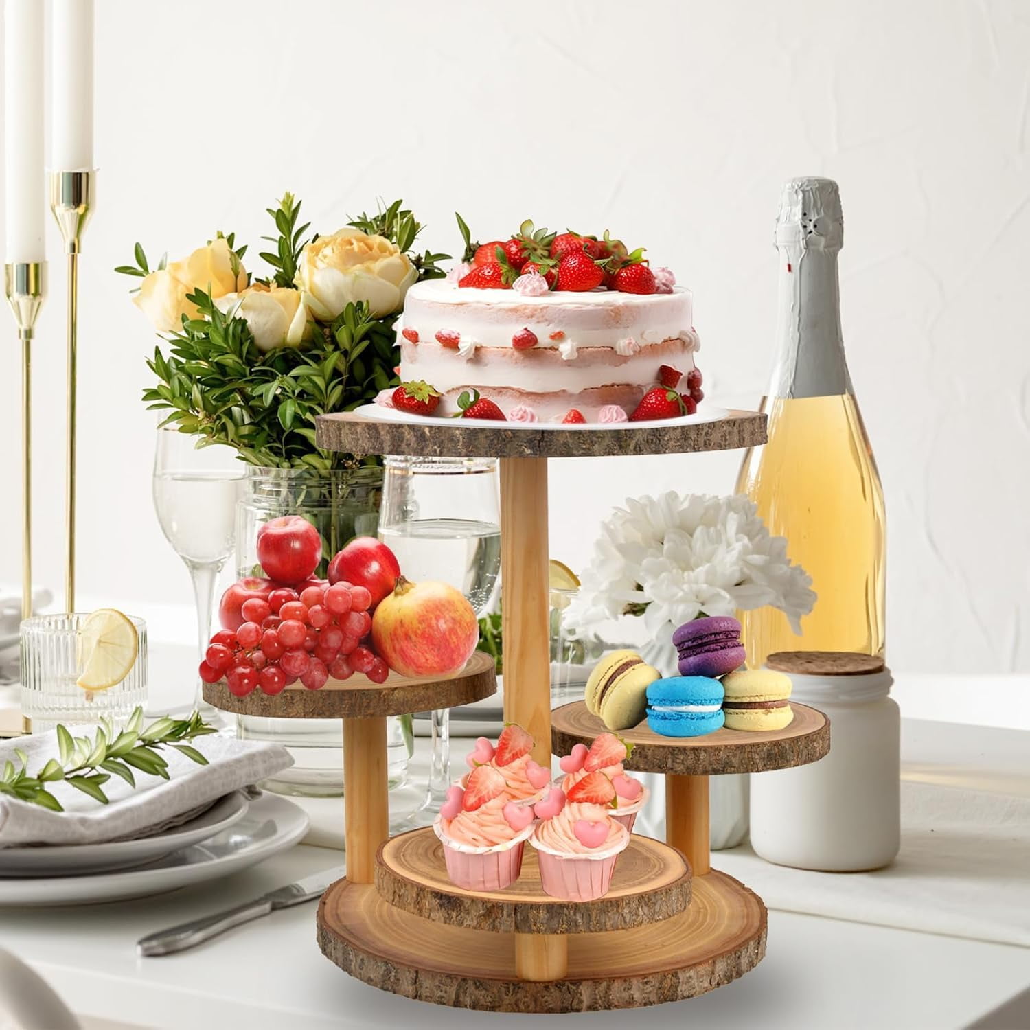 4-Tier Wooden Cupcake Stand + Large Dessert Display Tower + Limited ...