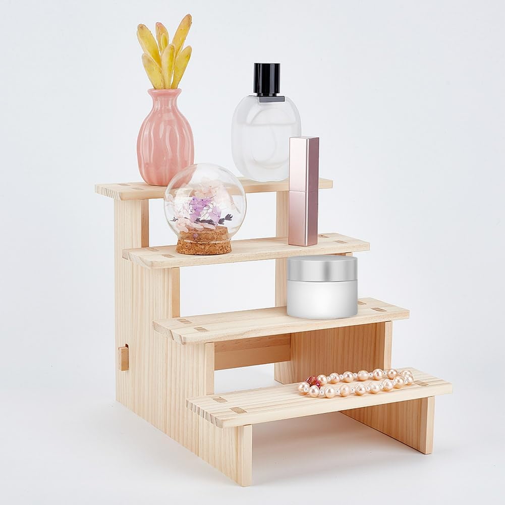 4-Tier Wooden Display Riser Shelf White Tabletop Small Food Stand ...