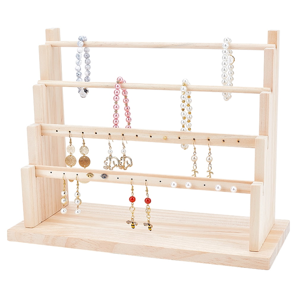 4-Tier Wooden Earring Display Stand 28 Holes Wood Earring Jewelry ...