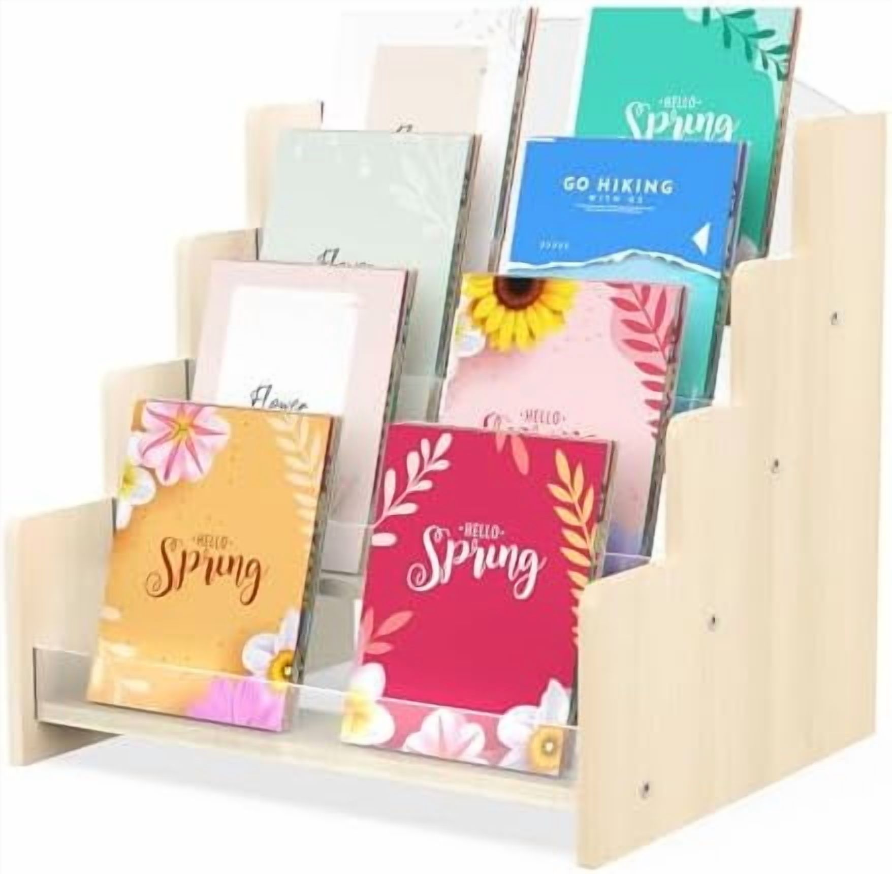 4-Tier Wooden Greeting Card Display Stand, Acrylic Brochure Holder for ...