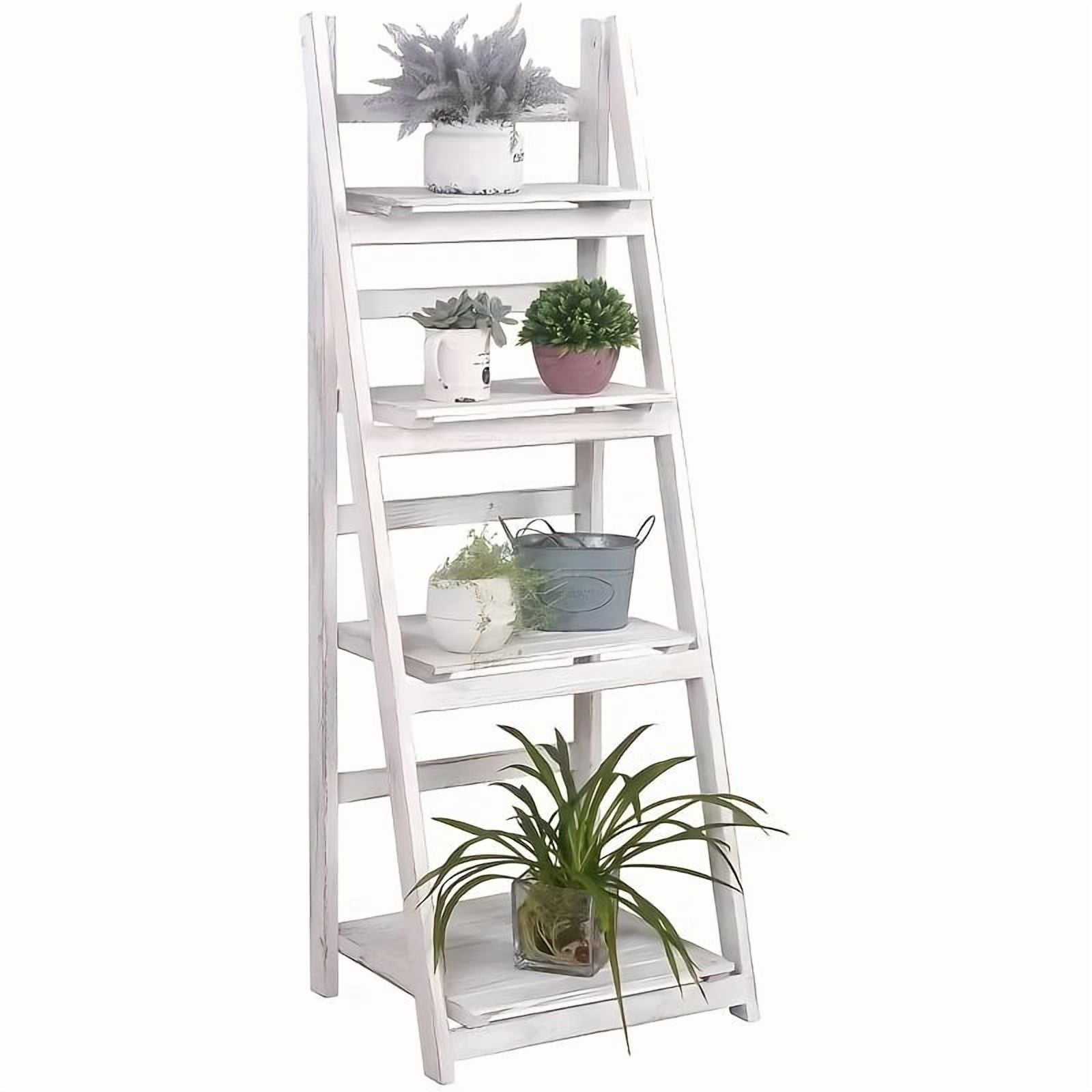 4-Tier Wooden Ladder Shelf - Freestanding Plant & Book Display Rack for ...