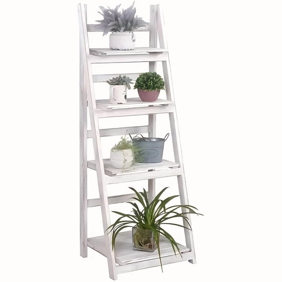 4-Tier Wooden Ladder Shelf - Freestanding Plant & Book Display Rack for ...