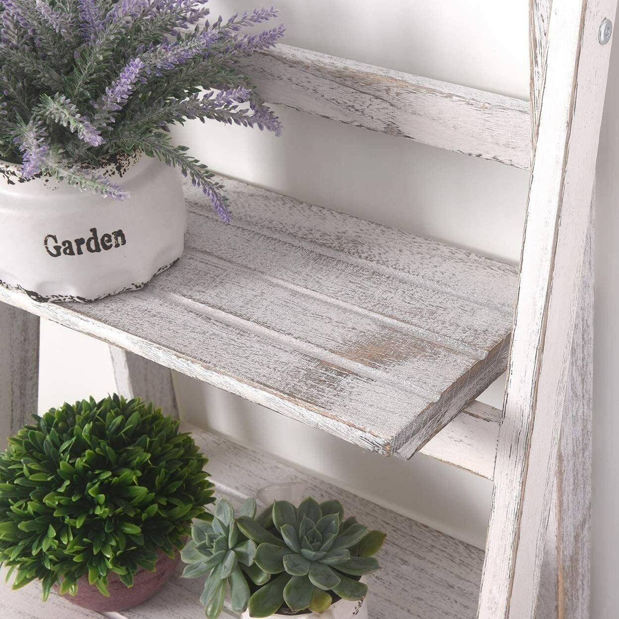 Outdoor 4 Tier Wooden Plant Ladder Shelf, Indoor White Display Stand ...