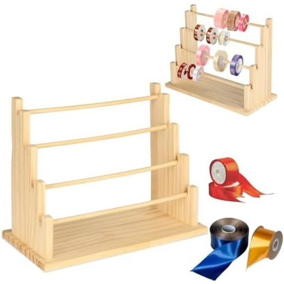 4 Tier Wooden Ribbon Organizer Rack, Large Capacity Ribbon Holder ...