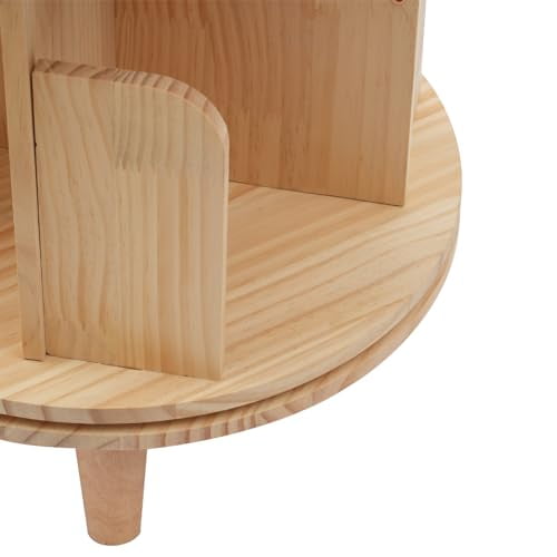 4-Tier Wooden Rotating Bookshelf, 360° Display Round Revolving Bookcase ...