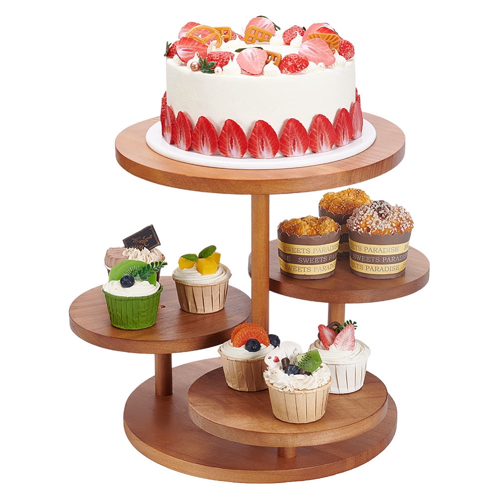 4-Tier Wooden Round Tiered Display Riser Stands for Jewelry Pot Plants ...