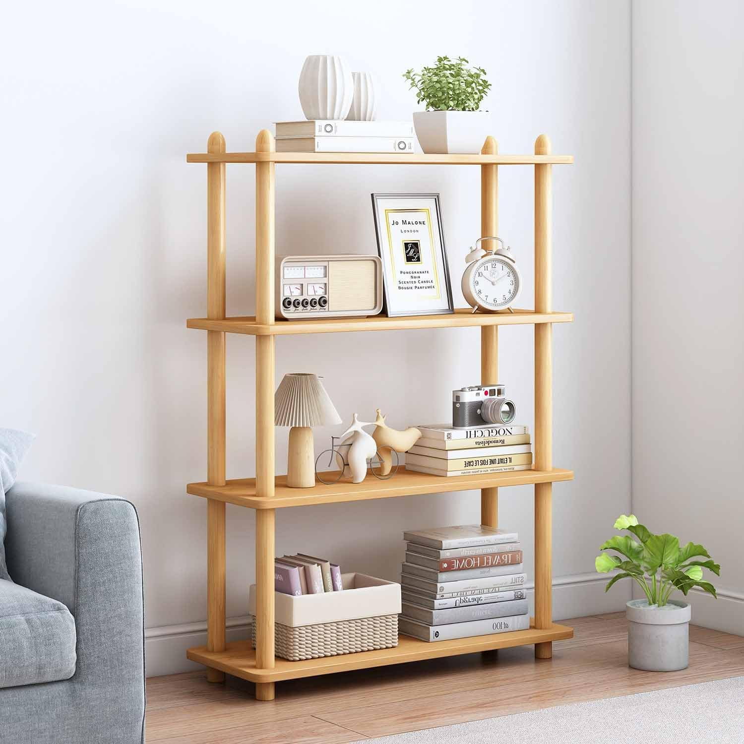 4-Tier Wooden Shelf Bookcase - Modern Open Bookshelf, Free Standing ...