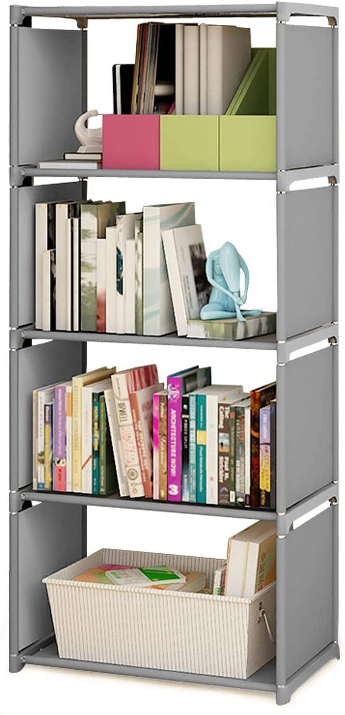 4 Tier Woven Fabric Bookcase Shelf Shelving Display Storage Unit Stand ...