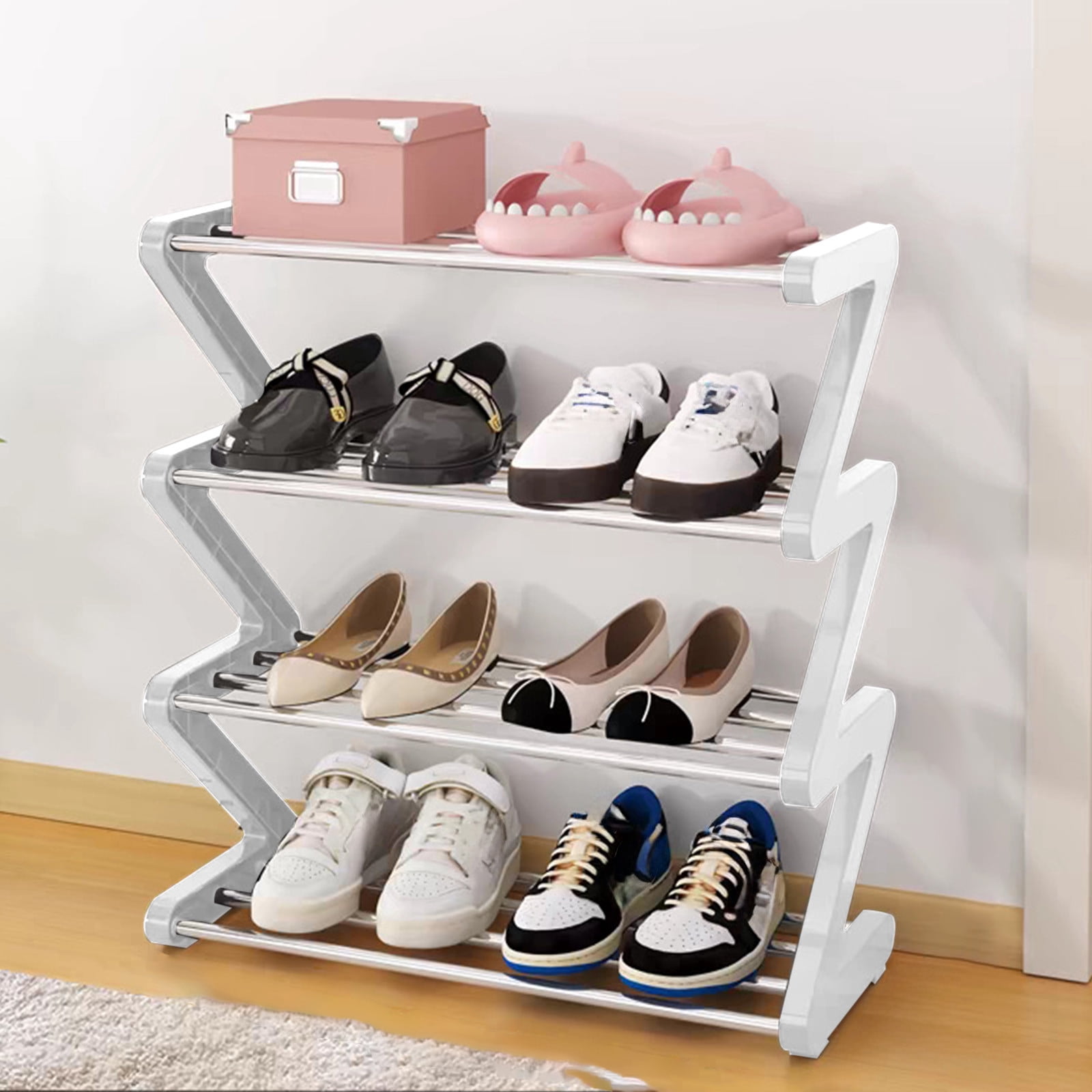 4 Tier Z Type Shoe Rack, Small Vertical Shoe Stand, Space Saving DIY ...
