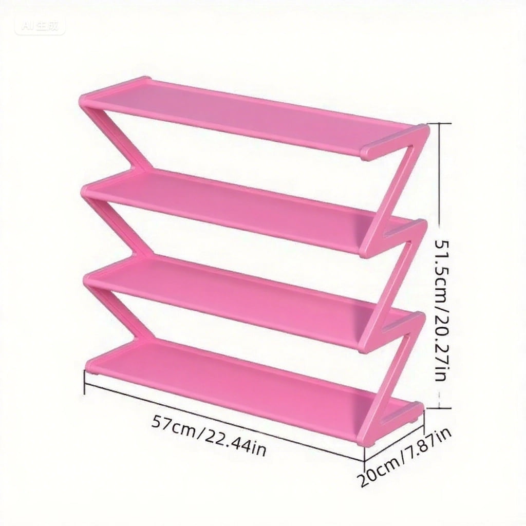 4-Tier Zigzag Shoe Rack: Tool-Free 60s Assembly, Holds 30 Pairs | Pink ...