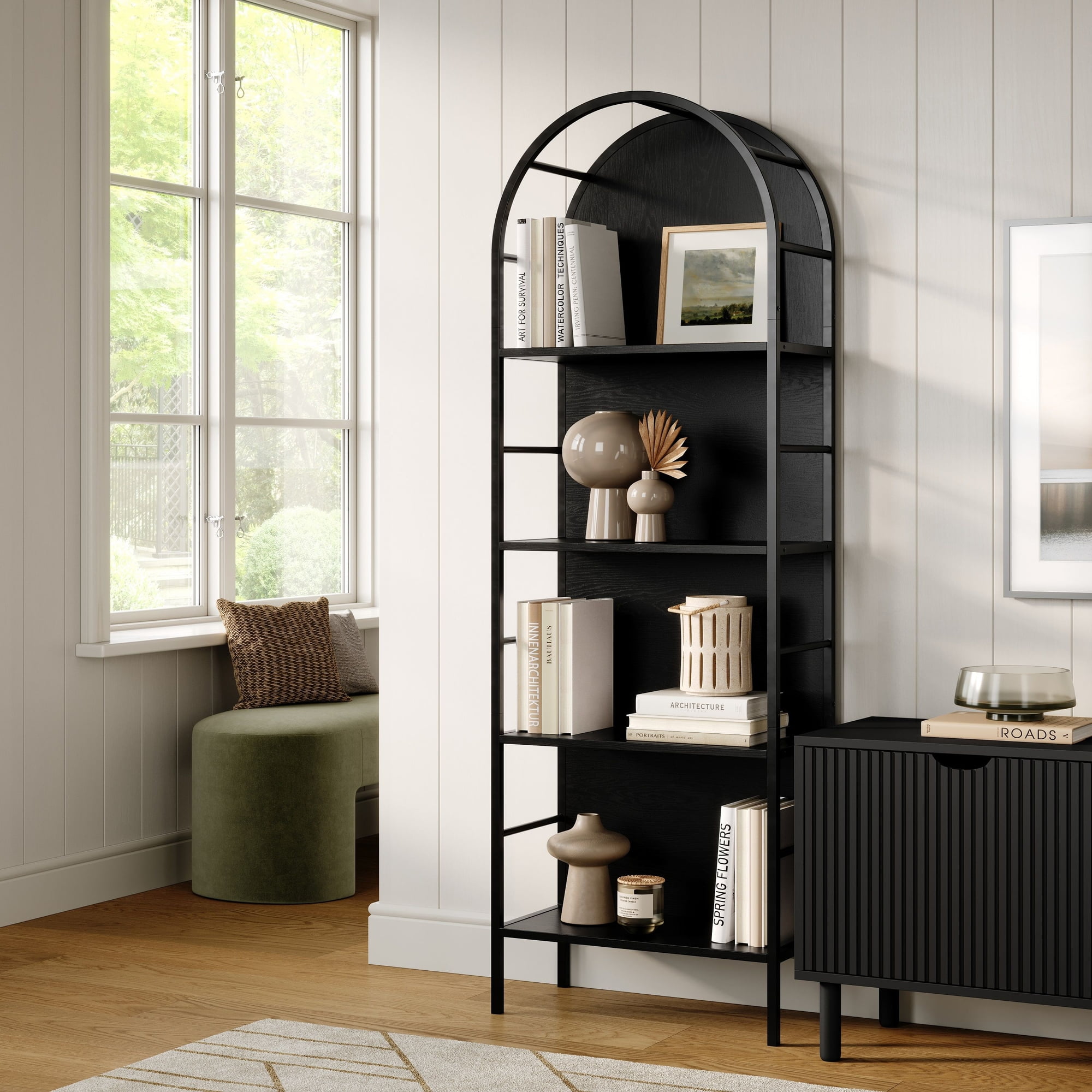 4 Tiered Black Arched Bookshelf - Stylish, Modern Home Decor - Tall ...