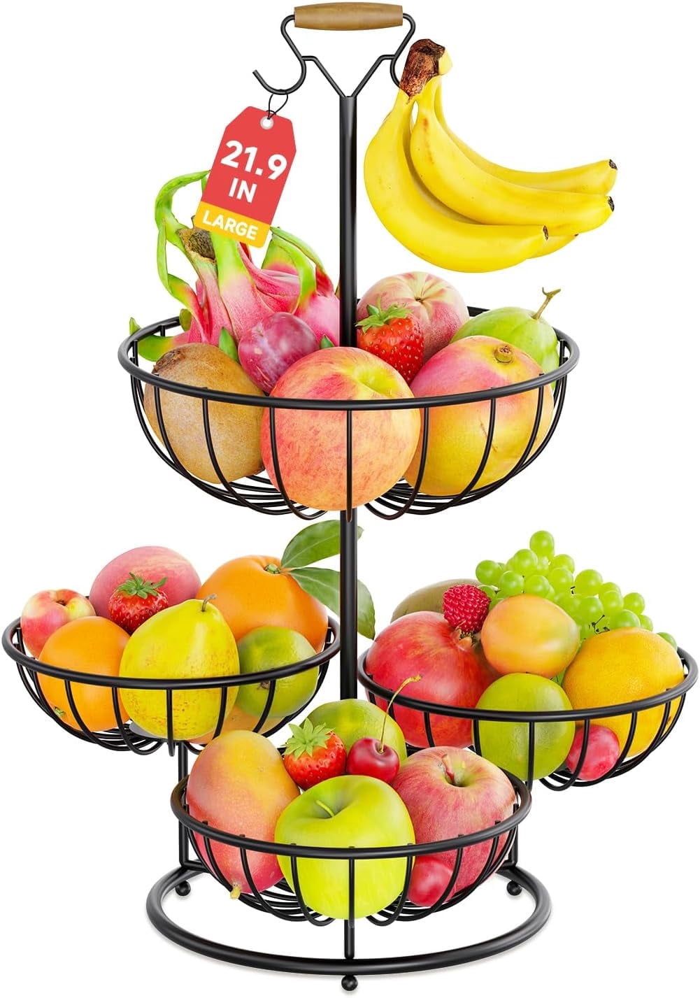 4 Tiered Fruit Bowl Basket and Holder Stand for Kitchen Counter, Metal ...