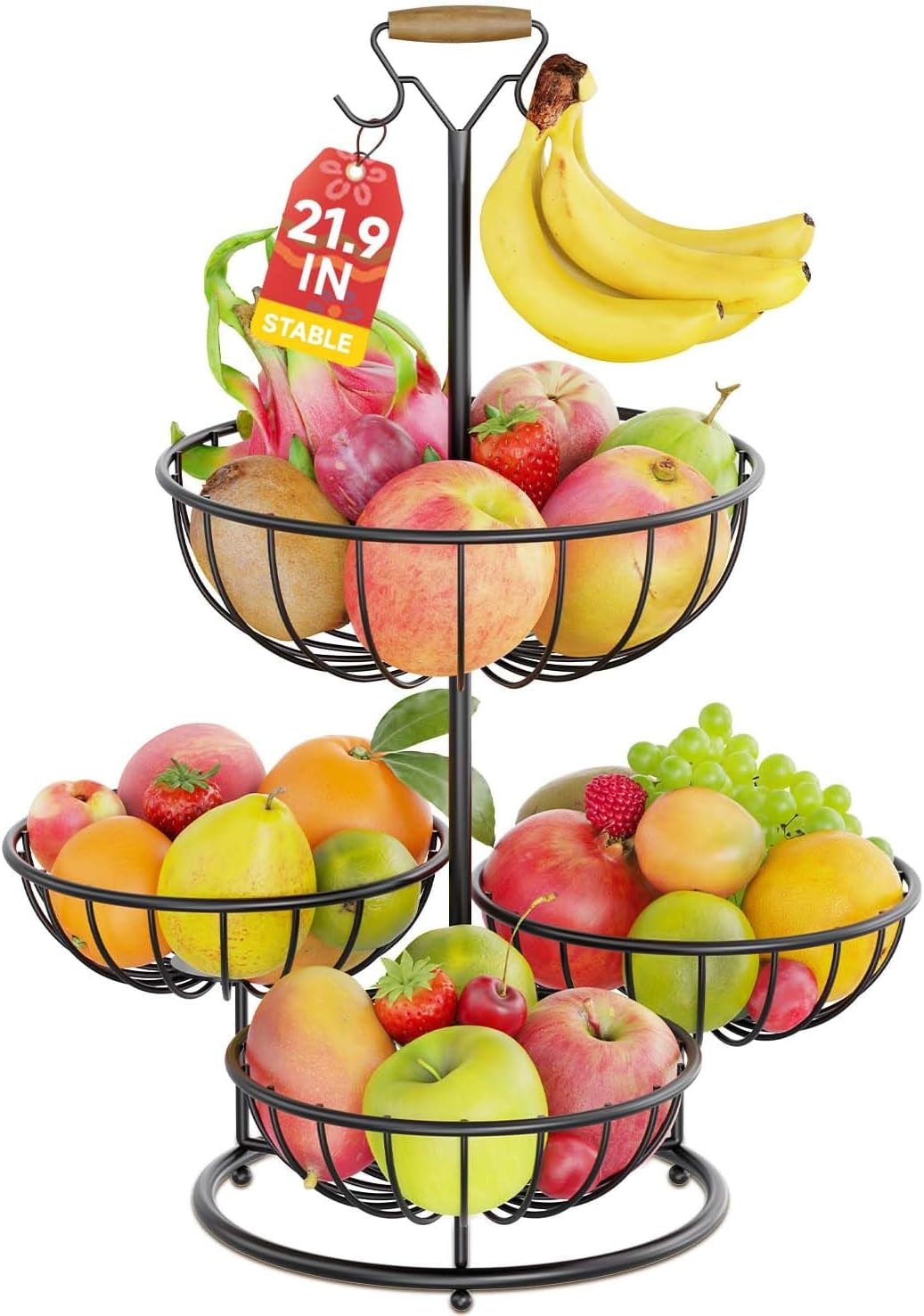 4 Tiered Fruit Bowl Basket and Holder Stand for Kitchen Counter, Metal ...