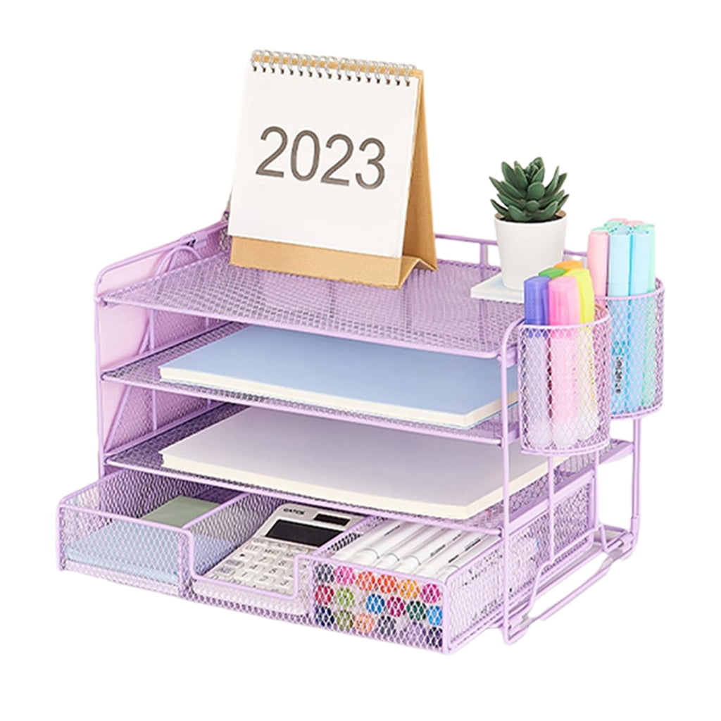 4-Tiered File Tray with Drawer 2 Pen Cups Desktop Organizers and ...