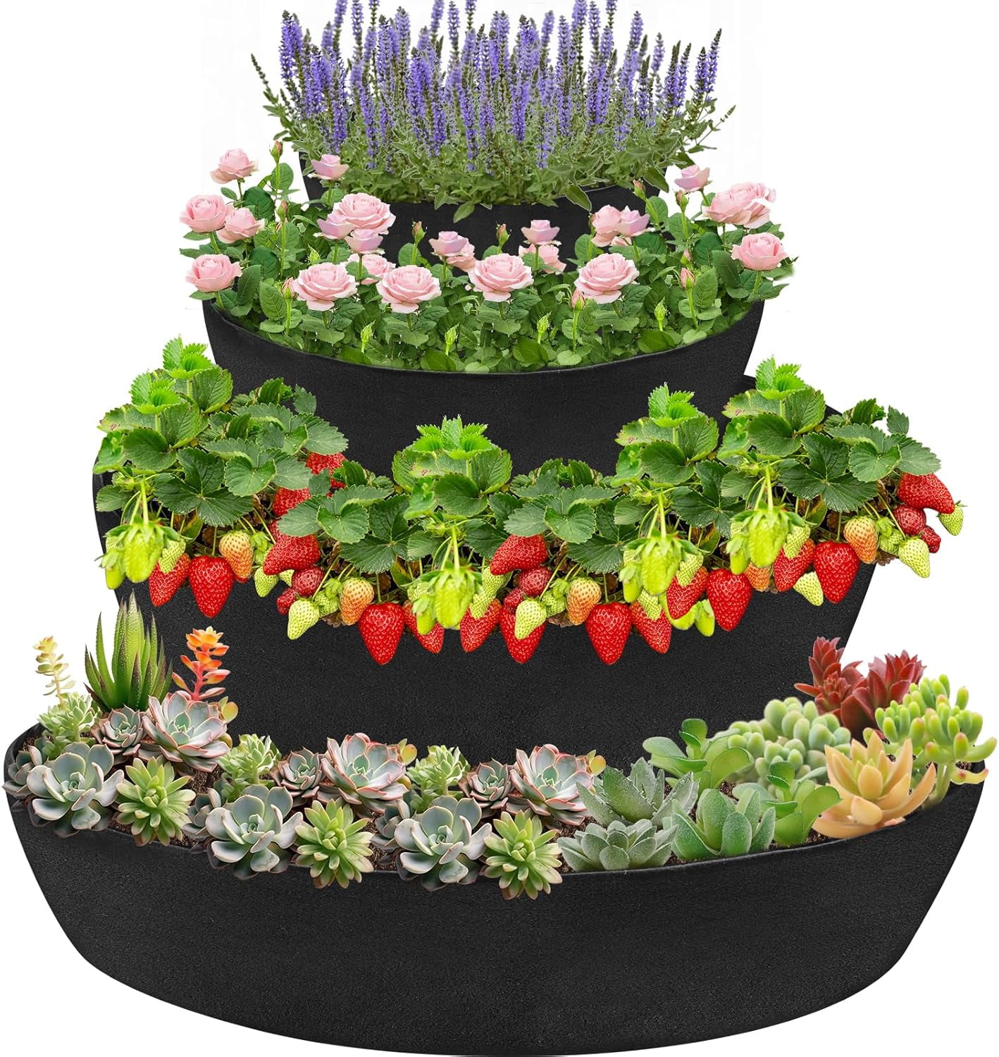 4 Tiered Strawberry Planter Fabric Raised Garden Planting Bed Stackable ...