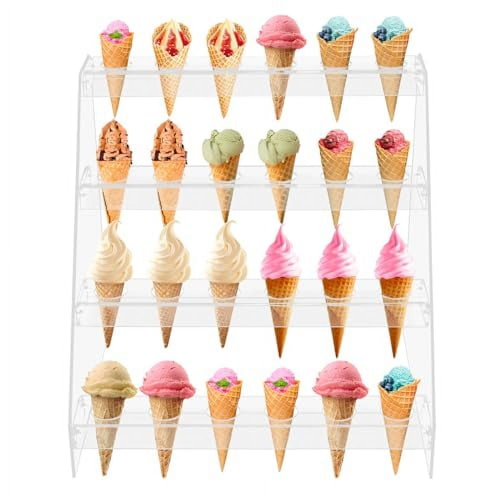 4 Tiers 24 Holes Ice Cream Cone Display Stand Transparent Food Cone ...