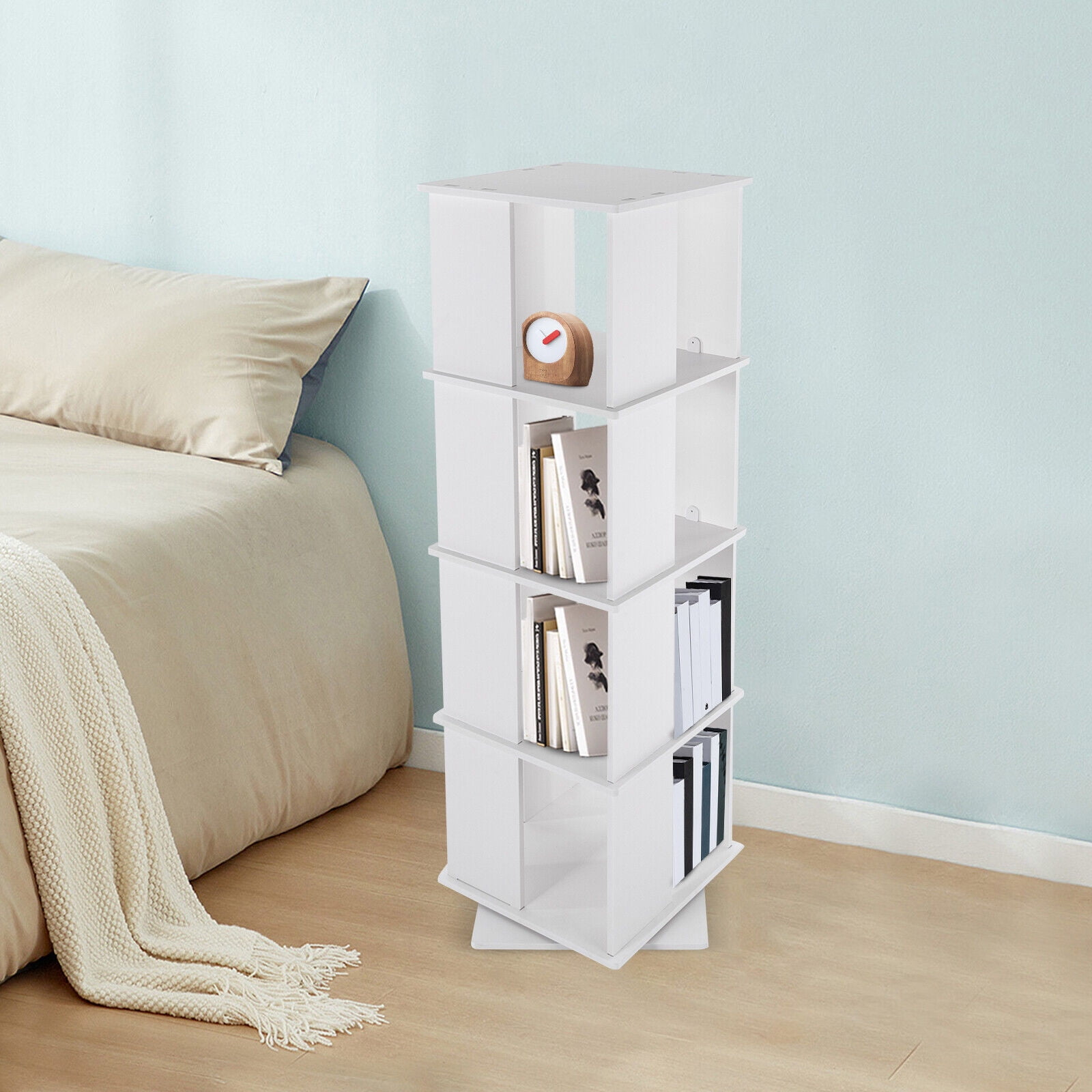 4 Tiers 360° Rotating Bookshelf Bookcase Storage Shelf Freestanding ...