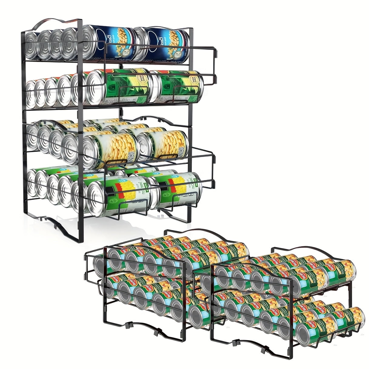 4 Tiers With 48 Cans Organizer Rack, Auto-Scrolling, Space-Saving Metal ...