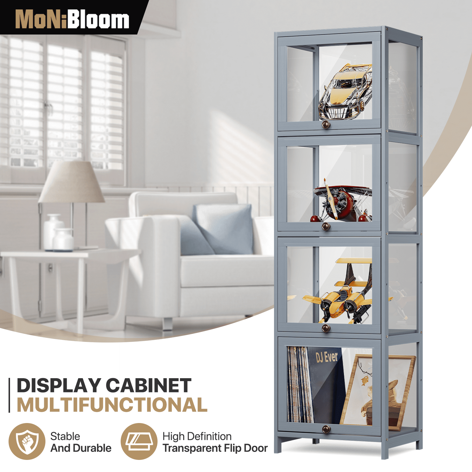 4 Tiers 55"Clear Display Case Acrylic Mounted Doll Book Collectibles ...