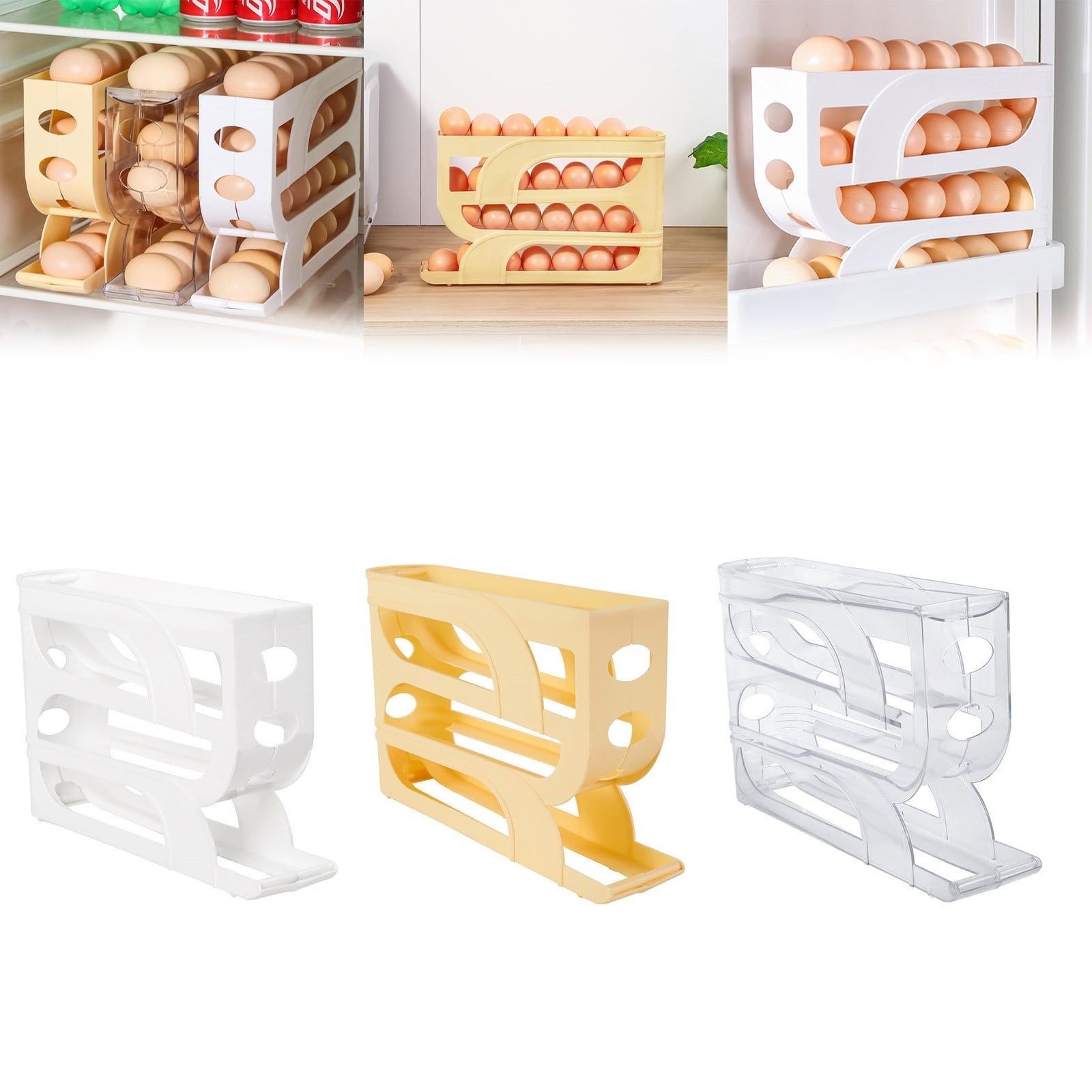 4 Tiers Automatic Rolling Fridge Egg Organizer, Egg Holder for Fridge ...