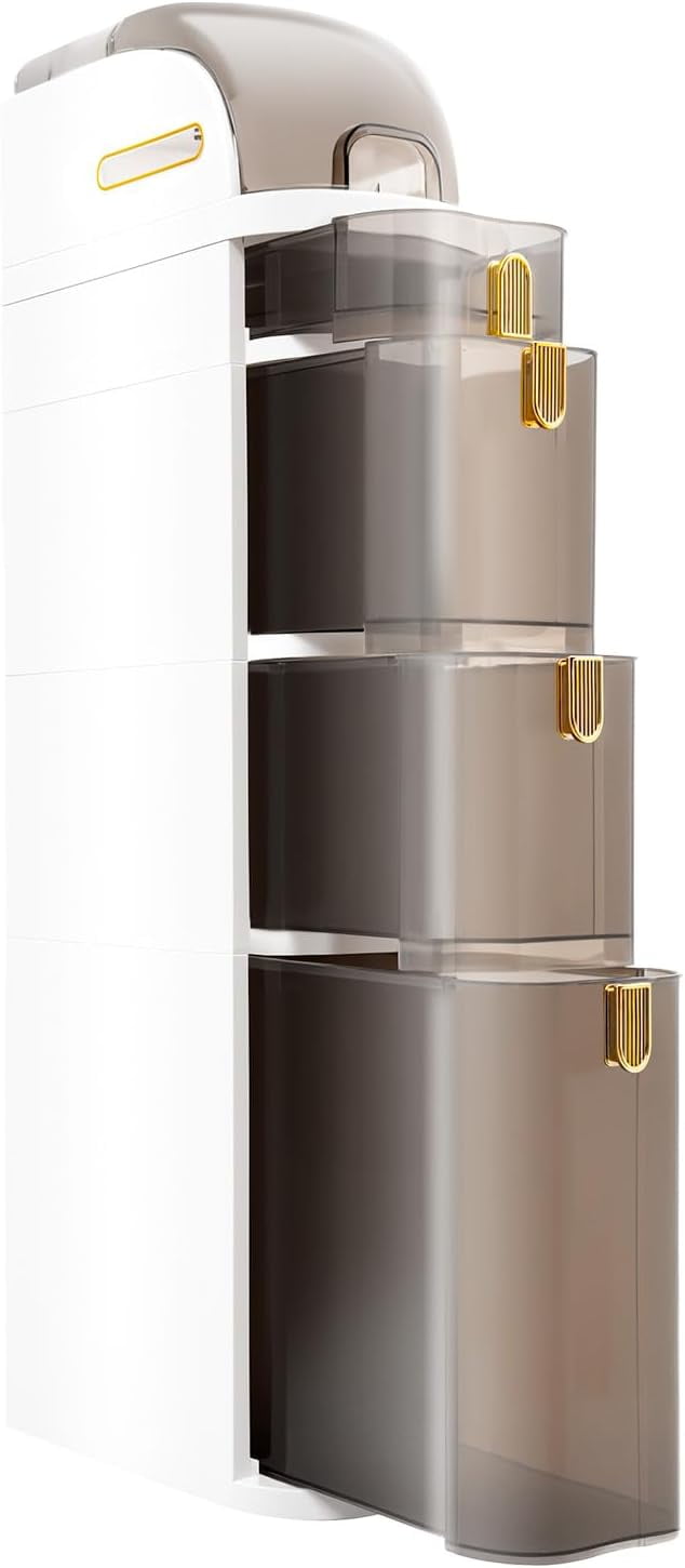 4 Tiers Bathroom Floor Cabinet Plastic Narrow Slim Storage Cabinet with ...