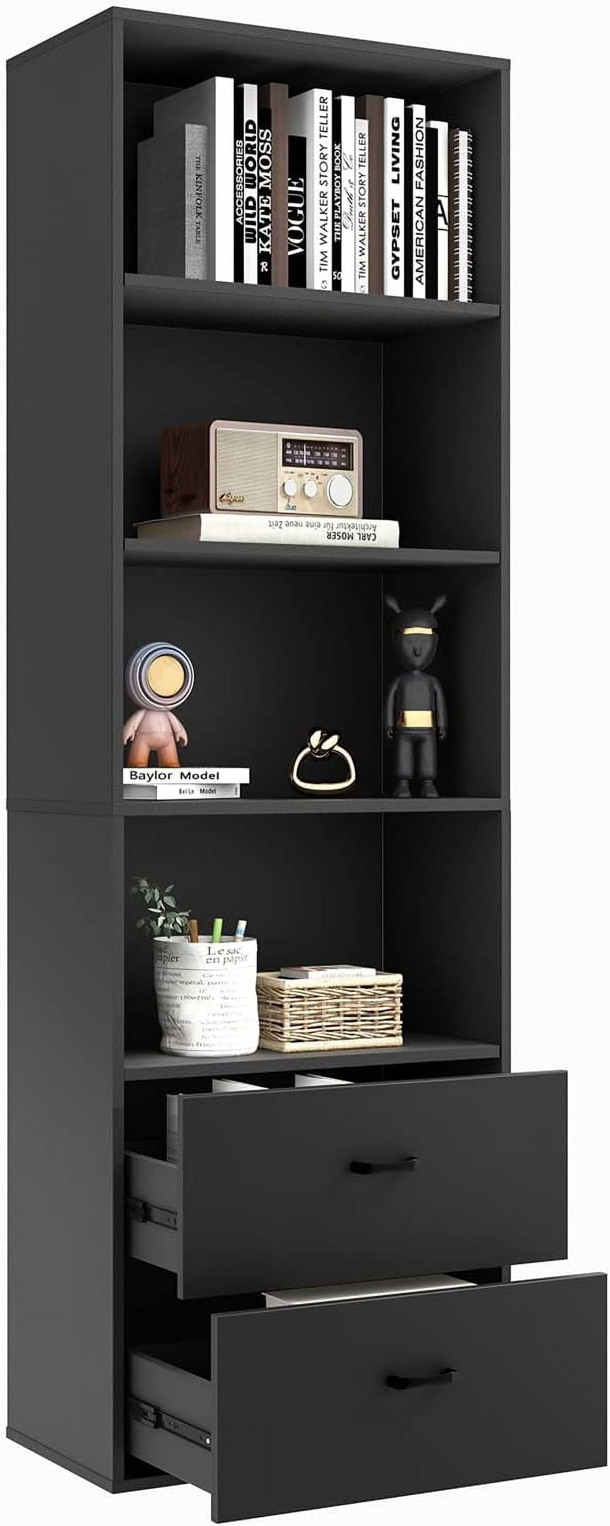 4-Tiers Bookcase, 74” Tall Book Shelf Craft Storage Cabinet with 2 ...