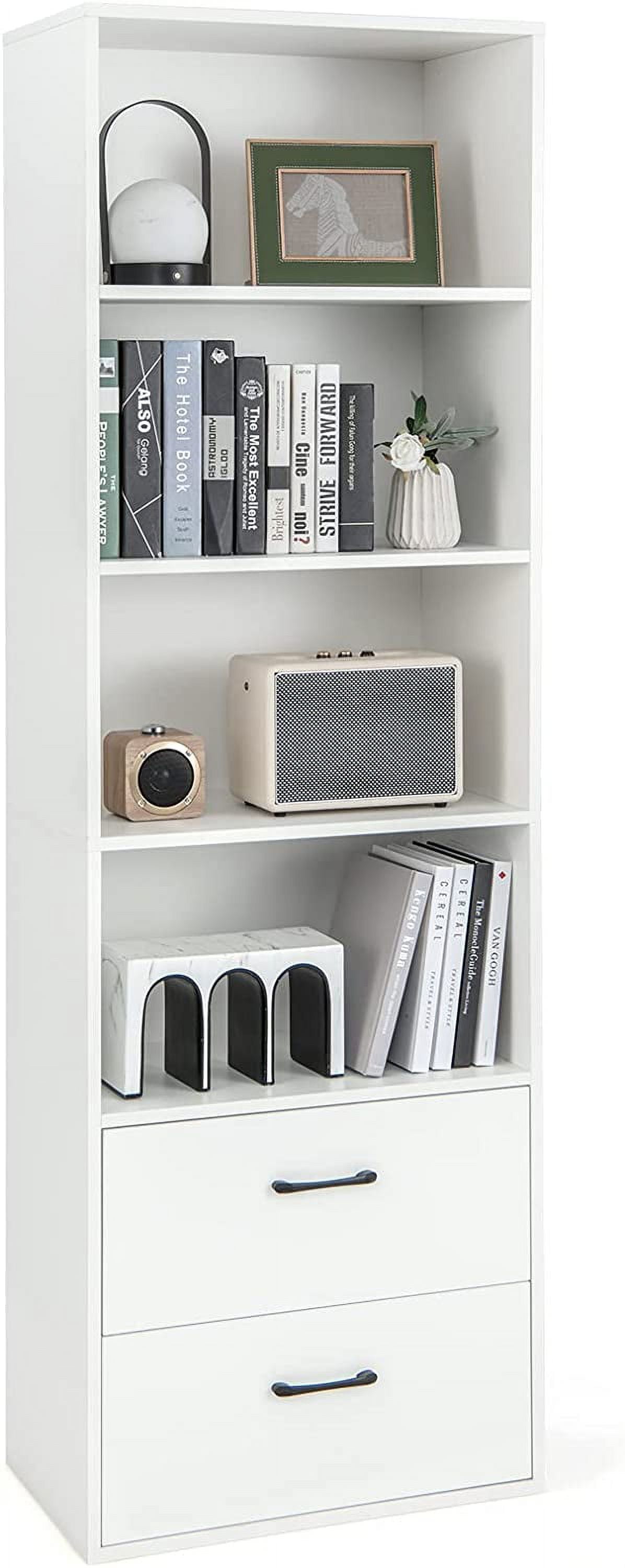 4-Tiers Bookcase, 74” Tall Book Shelf Craft Storage Cabinet with 2 ...