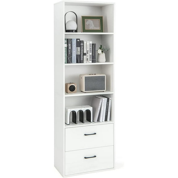 4-Tiers Bookcase, 74” Tall Book Shelf Craft Storage Cabinet with 2 ...