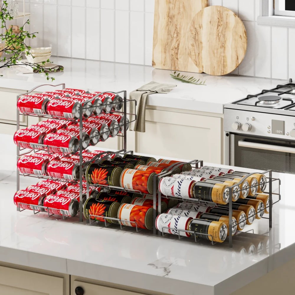 4 Tiers Can Organizer Rack, 48 Cans Soda Can Dispenser Organizer for ...