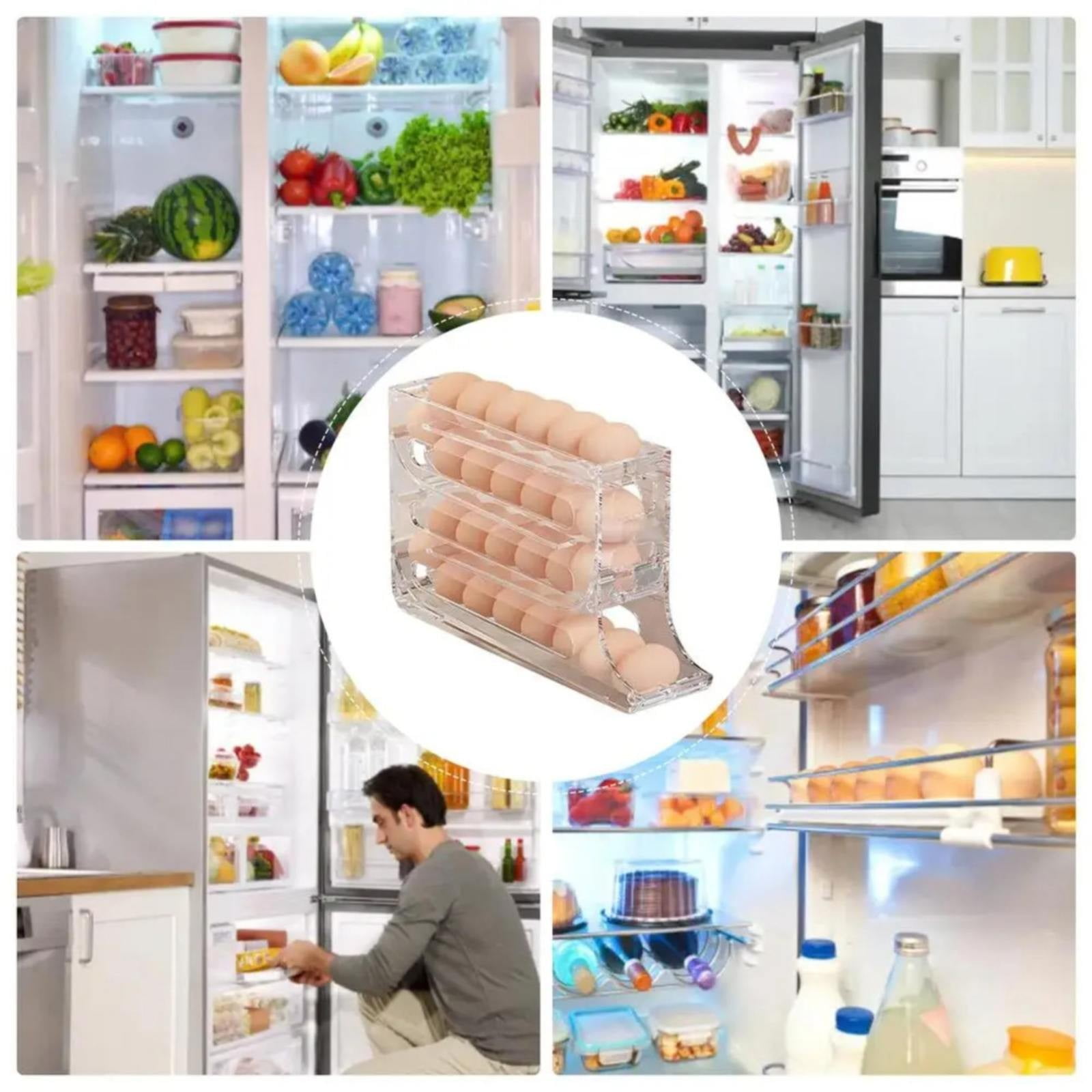 4 Tiers Egg Holder For Fridge Automatic Scrolling Egg Rack Holder Space ...
