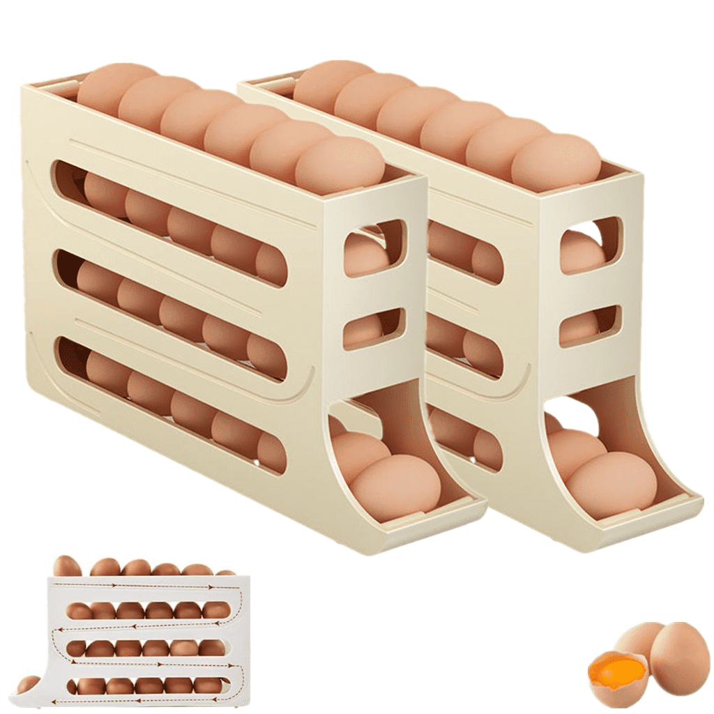 4 Tiers Egg Holder for Fridge, 1/2/4pc Automatic Scrolling Egg Rack ...